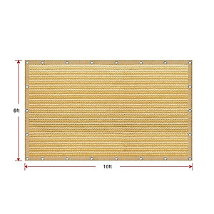 Shatex 90% Shade Fabric 6' x 10' Sun Shade Cloth with Grommets for Pergola Cover Canopy, Wheat, 12 Bungee Balls