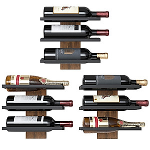 Hoctieon 3-Set 3 Tier Wall Mount Wine Rack, Wood Wine Racks for Wall, Wall Mounted Wine Bottle Rack, Wine Wall Rack, Wine Holder Wall Mounted, Wall Mounted Wine Bottle Racks for Display, Rustic Brown