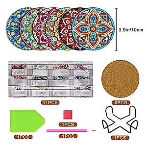 ASIPHITU Diamond Painting Coasters with Holder 6 Pcs Diamond Art Kits DIY Mandala Coasters Diamond Painting Kits Arts and Crafts for Adults, Beginners & Kids