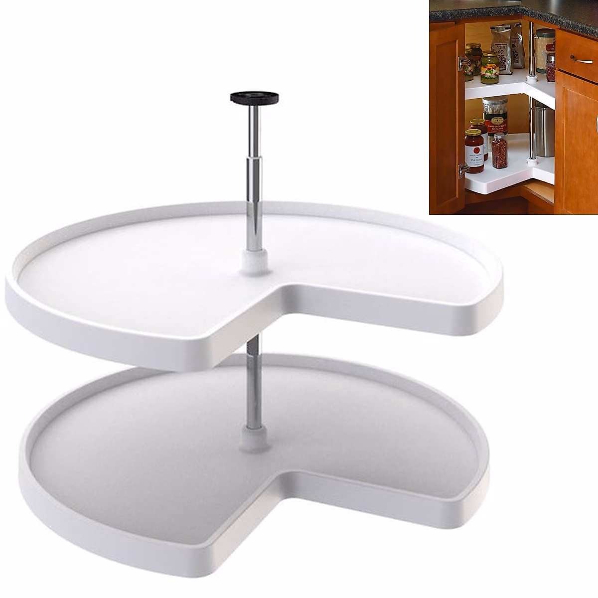 28 Inch White Lazy Susan Turnable, Kidney Shape Lazy Susan Kitchen Cabinet Organizer