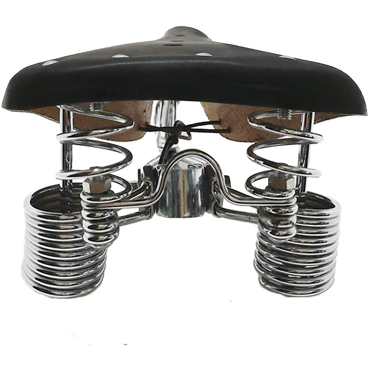 UNISTRENGH Vintage Bike Saddle Bike Seat Leather City Bike Saddle Spring-Loaded Touring Saddle Spring Saddle with Upgrade 4 Springs, with Clamp and Rivet (Black)