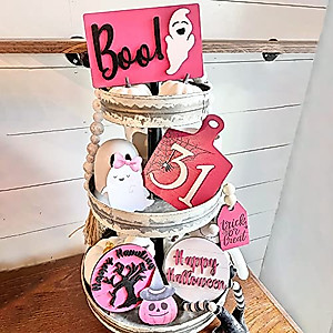 Happy Halloween Tiered Tray Decoration Set, Cute Trick-or-Treat Ghosts Wooden Signs Decor, for Kitchen Home Table Mini Decor Holiday Party Supplies Rustic Farmhouse Tray Sets (D)