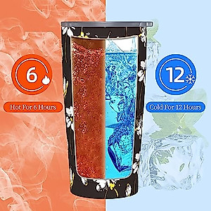 DLUCCA 20oz Insulated Coffee Tumbler With Straw Stainless Steel Swig Tumblers,Travel Mugs Insulated For Hot And Cold,Reusable Thermal Water Bottle Cup For Car Camping Exercise（Golden Floral ）