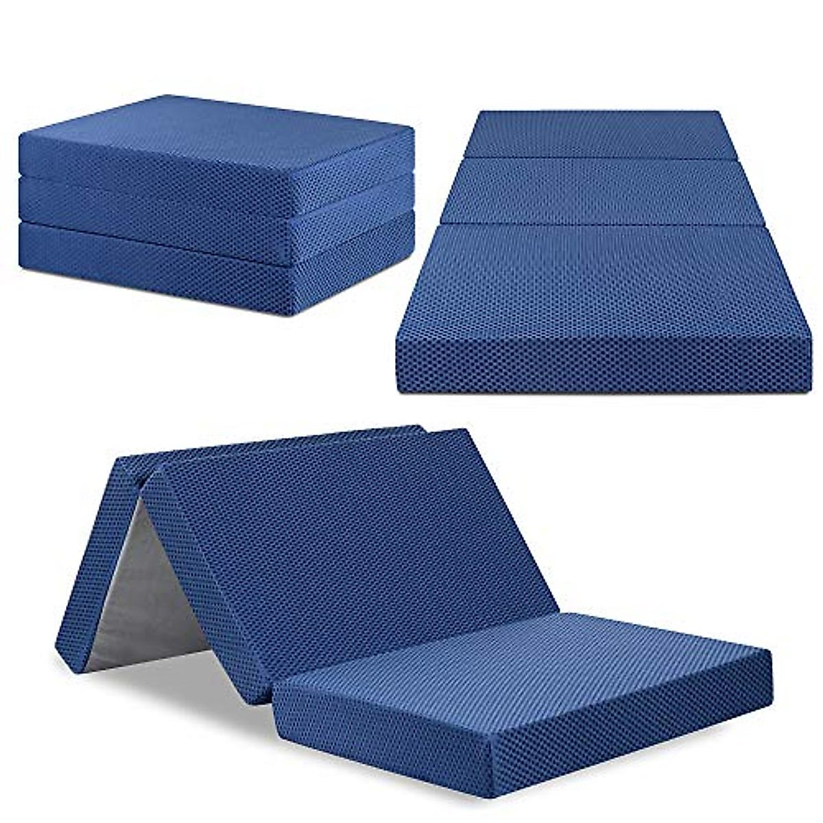 Sleeplace 4 inch Tri-Folding Memory Foam Topper, Blue (Blue), Twin (SVCN04TM02T)