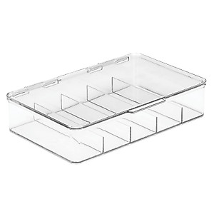 mDesign Plastic Stackable Eyeglass Case Storage Organizer with Hinged Lid for Unisex Sunglasses, Reading Glasses, Fashion Eye Wear, Protective Glasses, 5 Sections, Ligne Collection - Clear