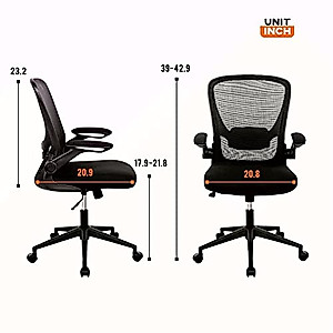Ergonomic Office Chair Small Mesh Comfortable Computer Comfy Swivel Rolling Executive Task with Lumbar Support Wheels and Arms Mid Back Adjustable Adults for Bedroom Desk Black