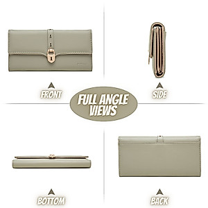 PRETTYZYS Large Capacity Trifold Clutch Wallet for Women – Handmade, RFID Blocking, Handbag with Cash, Coins, Credit Cards Compartments - Simple, Cute Purse for Ladies, Teenage Girls – Green