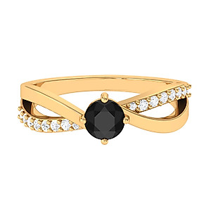 Rosec Jewels Certified Black and White Diamond Promise Ring, AAA Quality, Natural Diamond Pinky Ring for Women - Ready To Gift, 14K Yellow Gold, Size:US 7.00