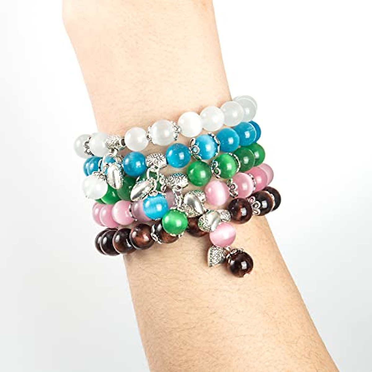 MEHUK Natural Stretch Gemstone Bracelet Healing Stone Beaded Bracelets for Women Men Gifts (Unisex) (White)