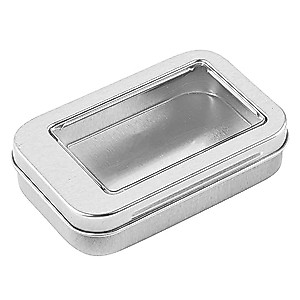 Restaurantware RW Base 4.5 Ounce Rectangular Tin Containers 10 Durable Tin Boxes With Lids - Clear Window Lids Rounded Edges Silver Tin Storage Containers Customizable Fits Mints Or Pills