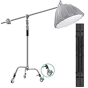 EACHSHOT C Stand Metal with Bag Wheel Max 10.8ft/330cm with 106cm Holding Arm 2 Pieces Grip Head for Godox AD400 Pro AD600 Pro AD600BM Aputure 120D 300D II for Photography Studio Video Monolight