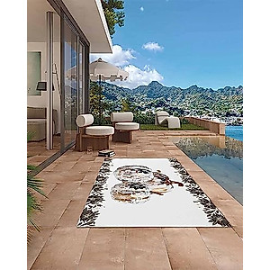 Thanksgiving Fall Outdoor Rug for Patio/Deck/Porch, Non-Slip Large Area Rug 6 x 9 Ft, Pumpkin Harvest Gray Floral Botanical Indoor Outdoor Rugs Washable Area Rugs, Reversible Camping Rug Carpet Runner