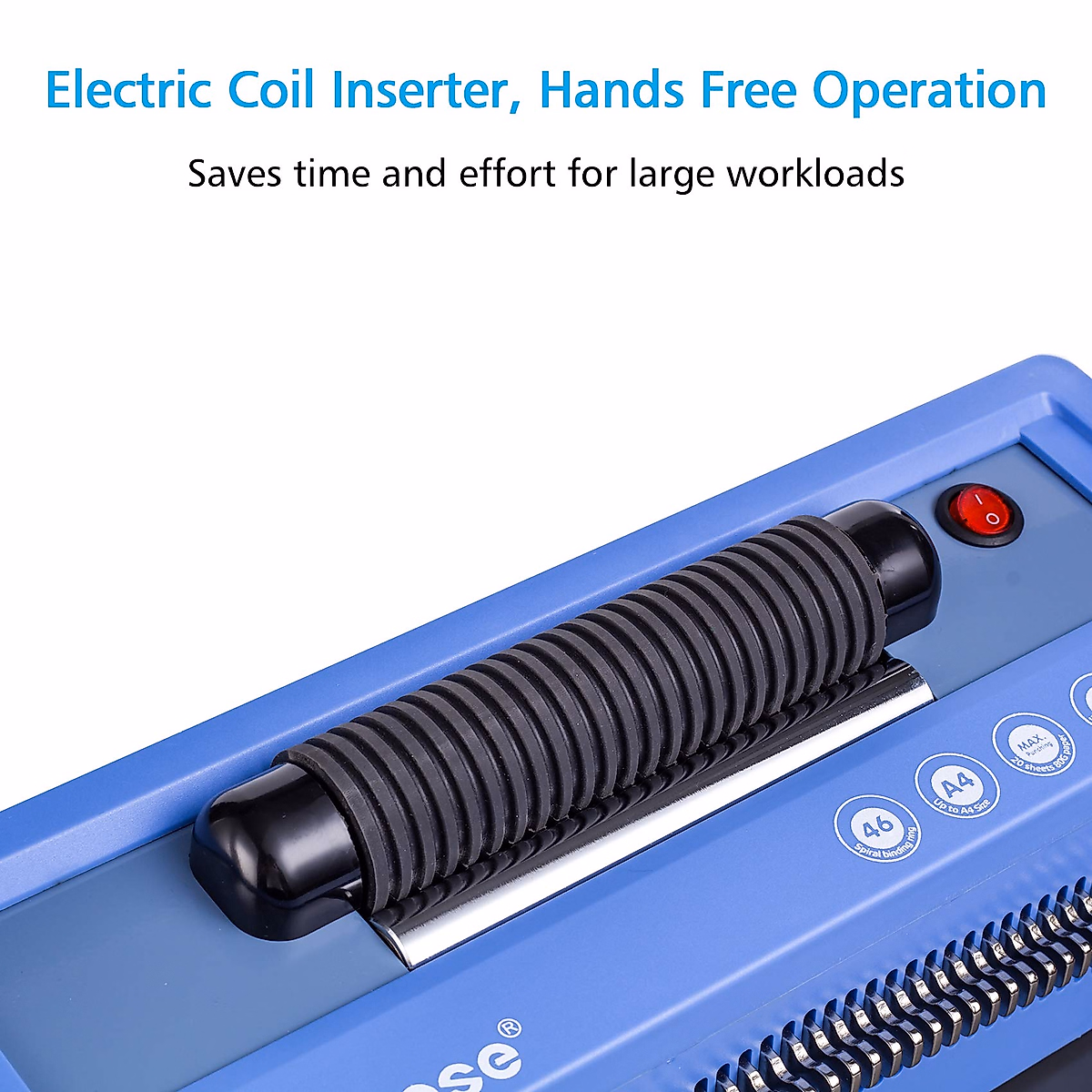 TIANSE Spiral Coil Binding Machine, Manual Book Maker Punch Binder with Electric Coil Inserter, Disengaging pins, Adjustable Side Margin, Comes with 100pcs 5/16'' Plastic Coil Binding Spines & Plier