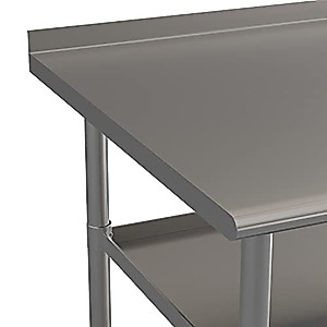 BizChair Stainless Steel 18 Gauge Work Table with 1.5" Backsplash and 2 Undershelves - 72" W x 30" D x 34.5" H, NSF