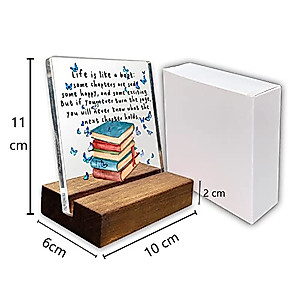Book Quote Home Office Desk Decor Sign Inspirational Book Lover Gift Butterfly Acrylic With Wooden Stand Sign for Book Lover Cowoker Sister Women Friends Gift
