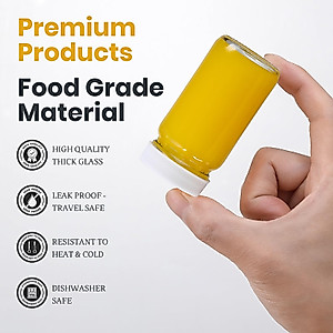 9 Pack 2 oz Glass Shot Bottles w/ White Lids & 9 Labels - Small Clear Jar for Ginger, Wellness Shot, Juice, Sample, Whiskey - Travel Essentials Mini Bottles - Wide Mouth, Leakproof, Dishwasher Safe