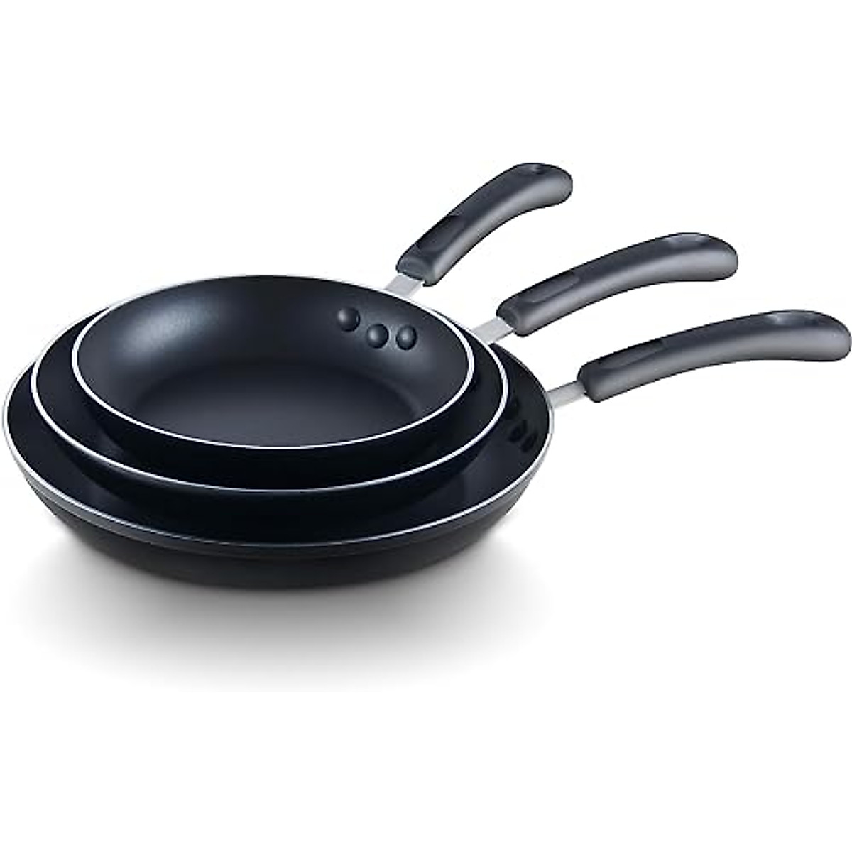 Cook N Home Basics Nonstick Saute Skillet Fry Pan 3-Piece Set, 8 inch/9.5-Inch/11-inch, Black