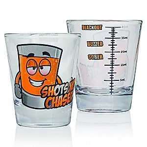 Shots No Chaser Stocking Stuffer Gag Gifts for Men Shot Glasses 6 Pack Unique Novelty Funny1.5 oz Shot Glass Set with Heavy Base, Measurements - Birthday Gifts For Men and Women