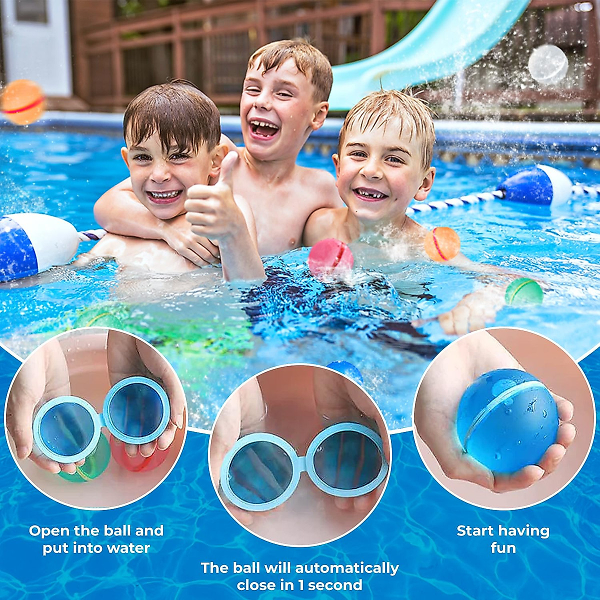 Reusable Water Bomb Balloons | Self Closing Soft Silicone Ball Bath Toy | Outdoor Water Splash Activity for Boys and Girls (6-pack)