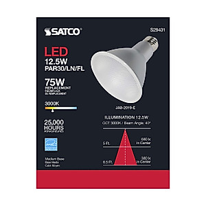 Satco S29431 12.5 Watt; PAR30LN LED; 3000K; California Compliant (12 LED Light Bulbs)