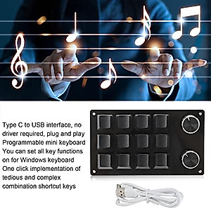 Cuifati One Handed Macro Mechanical Keyboard, 12 Key Mini Programmable Micro Keyboard, Fully Programmable Keys and 2 Knob, for, for Vista, for, for Macos(Full Black)