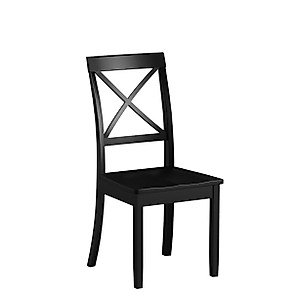 East West Furniture Boston Dining Room Cross Back Solid Wood Seat Chairs, Set of 2, Black