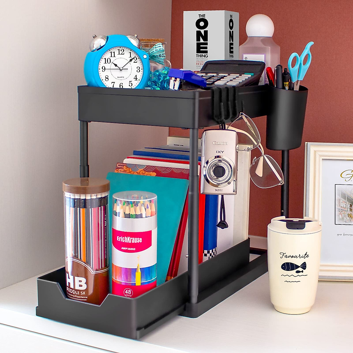 DOFIMATE 2 Pack Under Sink Organizers and Storage Bathroom,2 Tier Adjustable Height Cabinet Basket Organizer, The Bottom Slide Out Basket Under Kitchen Used for Bathroom, Storage Room