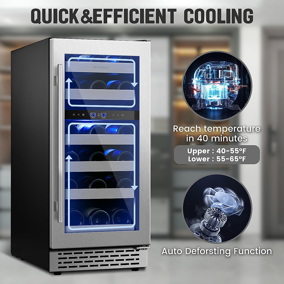 COLZER Elegant Mini Wine Fridge, 18 Bottle, 12 inch, Built-in or Freestanding, Stainless Steel, Double-Layer Tempered Glass Door