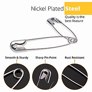 Wenrook Safety Pins Assorted 4-Size Pack of 150 - Strong Nickel Plated Steel, Rust Resistant, Heavy Duty Variety Pack, Perfect for Clothes, Crafts, Sewing, Pinning and More