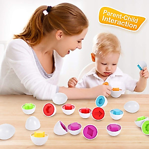 CANSHOW Matching Egg Set - Toddler Toys - Toddler Games-Educational Color & Shapes & Fine Motor Skills Learning Toy Toddler boy Girl Toys Easter Eggs Gift Ages 3 Years Old & up (12 Eggs)