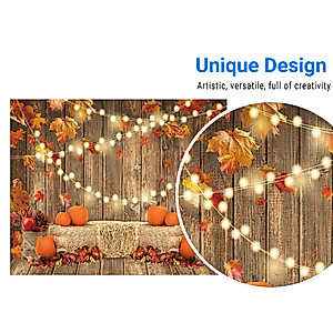 Funnytree 10x8FT Soft Fabric Fall Pumpkin Photography Backdrop Autumn Tanksgiving Harvest Hay Leaves Wooden Background Sunflower Maple Baby Shower Banner Decoration Party Supplies Photo Booth Prop