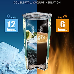 QWEUIOP 20oz Insulated Travel Coffee Mug Abstract Green Heart Pattern Stainless Steel Tumbler with Lid Double Wall Vacuum Coffee Cup For Hot and Cold Drinks14205