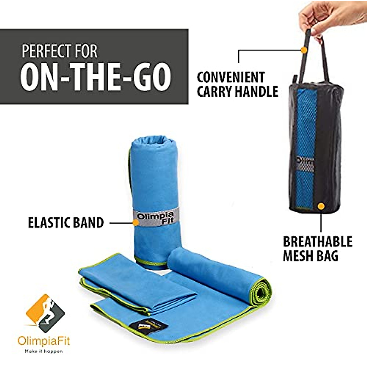 OlimpiaFit Quick Dry Towel - 3 Size Pack of Lightweight Microfiber Travel Towels w/Bag - Fast Drying Towel Set for Camping, Beach, Gym, Backpacking, Sports, Yoga & Swim Use﻿ (GREY)