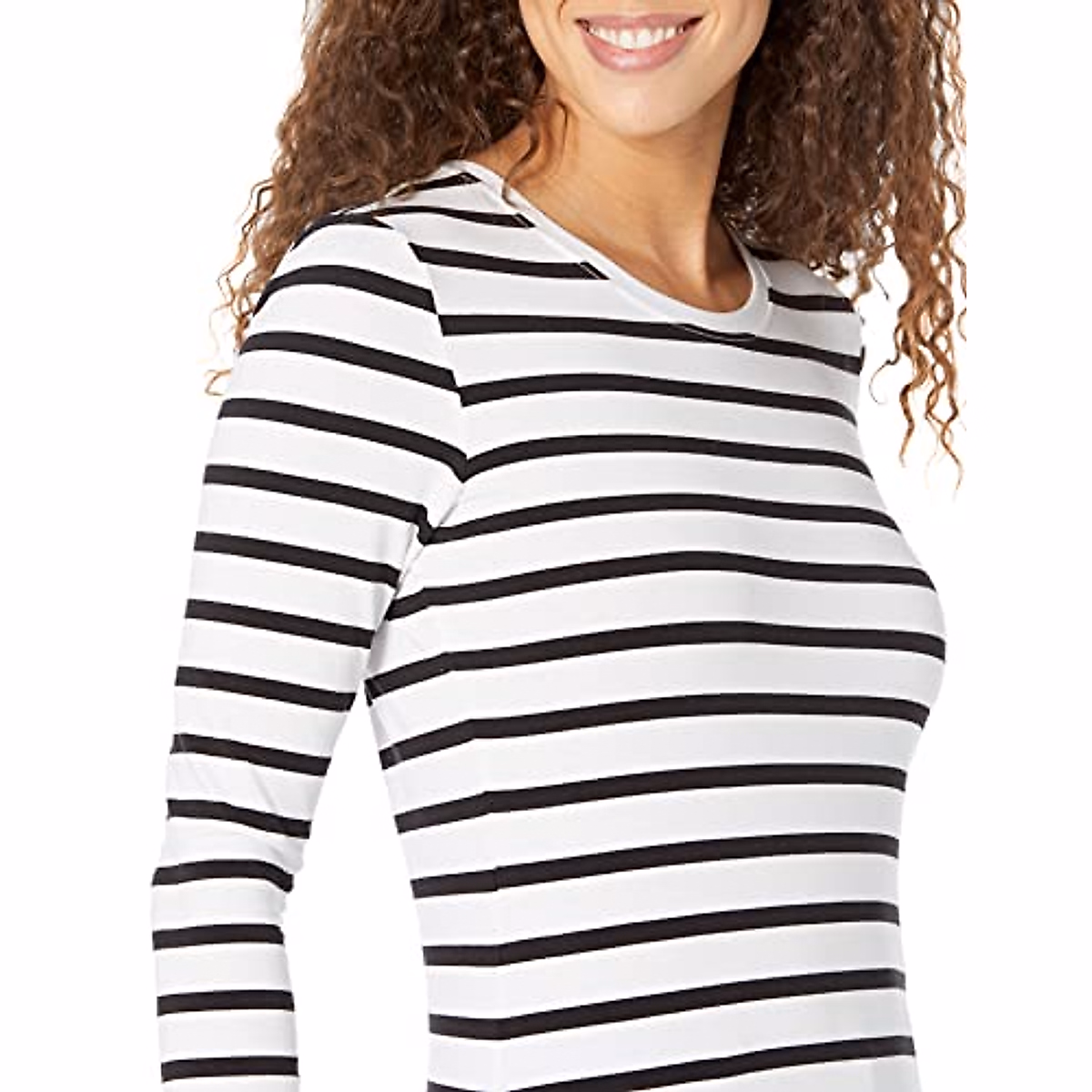 Amazon Essentials Women's Classic-Fit Long-Sleeve Crewneck T-Shirt (Available in Plus Size), Black/White Stripe, Small