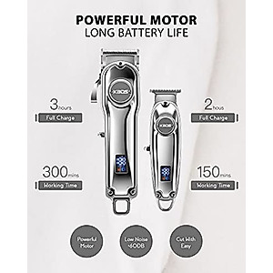 KBDS Professional Hair Clippers for Men, Cordless Clippers and T-Blade Hair Trimmer Barber Kit with Stainless Steel Blades and LED Display USB Rechargeable for Family and Salon