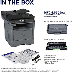 Brother MFC-L5705DW Business Monochrome Laser All-in-One Printer, Duplex Printing, Scan and Copy, 1200 x 1200 dpi, 42ppm, 256MB, Bundle with JAWFOAL Printer Cable