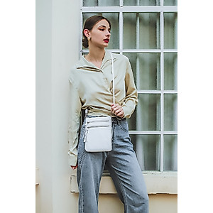 befen Genuine Leather White Crossbody Purses for Women, Small Cross Body Bag Purses with Zipper Pockets (White) - Fit iPhone 14 Pro Max