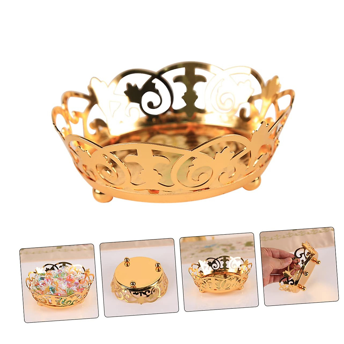 SHOWERORO Candy Dish Entryway Key Bowl Appetizer Tray Candy Nut Serving Container Dessert Serving Tray Cake Serving Plate Fruit Stand Vanity Tray Decorative Fruits Tray Iron Buffet Desk