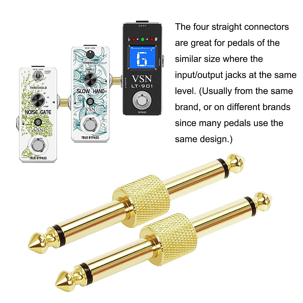 VSN Professional Guitar Pedal Connector, 1/4 inch Copper Guitar Effects Pedal Coupler Straight Type, Gold Plated (4 Pack) …
