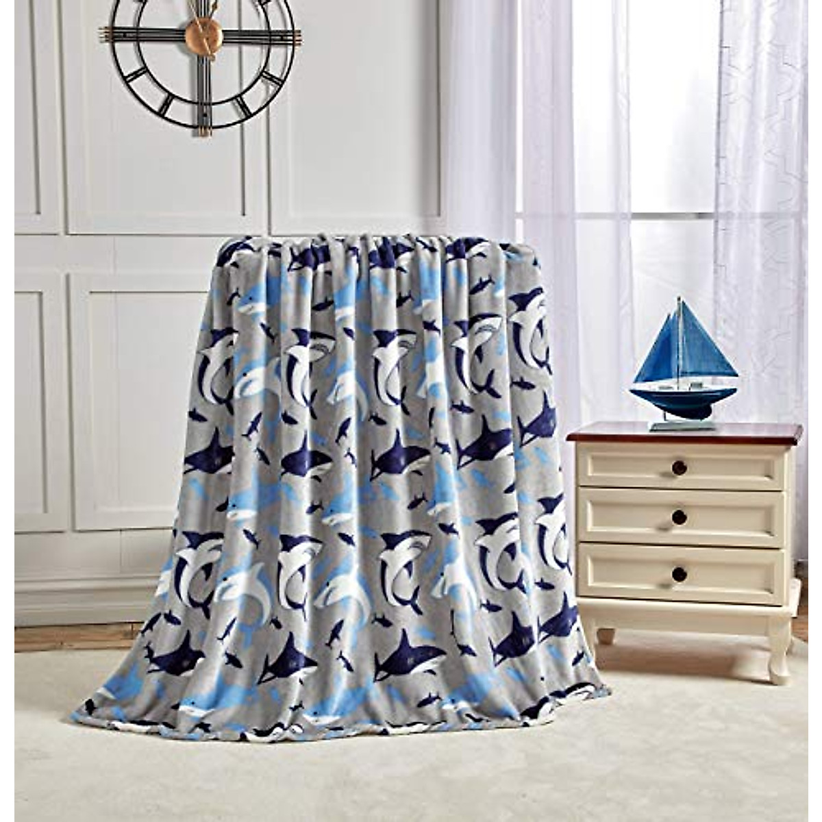 Shark Baby by Decor&More Extra Soft Throw Blanket (50" x 60") - Blue and Grey Sharks