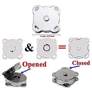 Snaps for Sewing Supplies-16 PCS Magnetic Buttons Snap for Purses Bags Clothes Hats Fabric Scrapbooking-Closure Fasteners Clip Buckle Sewing Tool for DIY Craft Art-14MM Silver Sewing Clasp Decoration