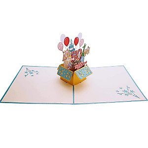 iGifts And Cards Happy 50th Blue Birthday Party Box 3D Pop Up Greeting Card – Fifty, Awesome, Balloons, Presents, Unique, Congrats, Celebration, Feliz Cumpleaños, Fun