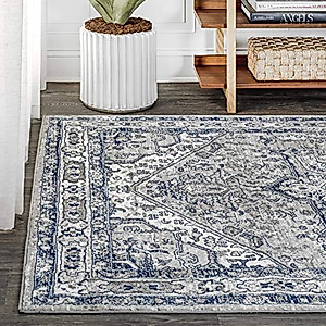 JONATHAN Y MDP106B-8 Modern Persian Vintage Medallion Traditional Indoor Area -Rug Country Easy -Cleaning Bedroom Kitchen Living Room Non Shedding, 8 X 10, Light Grey/Navy