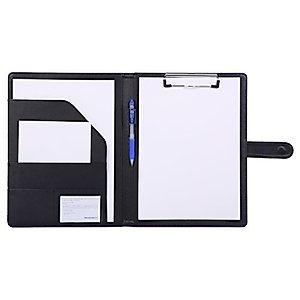 Padfolio Clipboard Folder Portfolio, Mymazn Faux Leather Storage Clipboard with Cover for Legal Pad Holder Letter Size A4 Writing Pad for Business School Office Conference Notepad Clip Boards (Black)