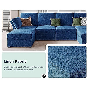 VanAcc Modular Sectional Sofa, Sectional Couch, 9 Seats Sofa- U Shaped sectional with Ottomans, Reversible Sofa Couch for Living Room, Blue Linen