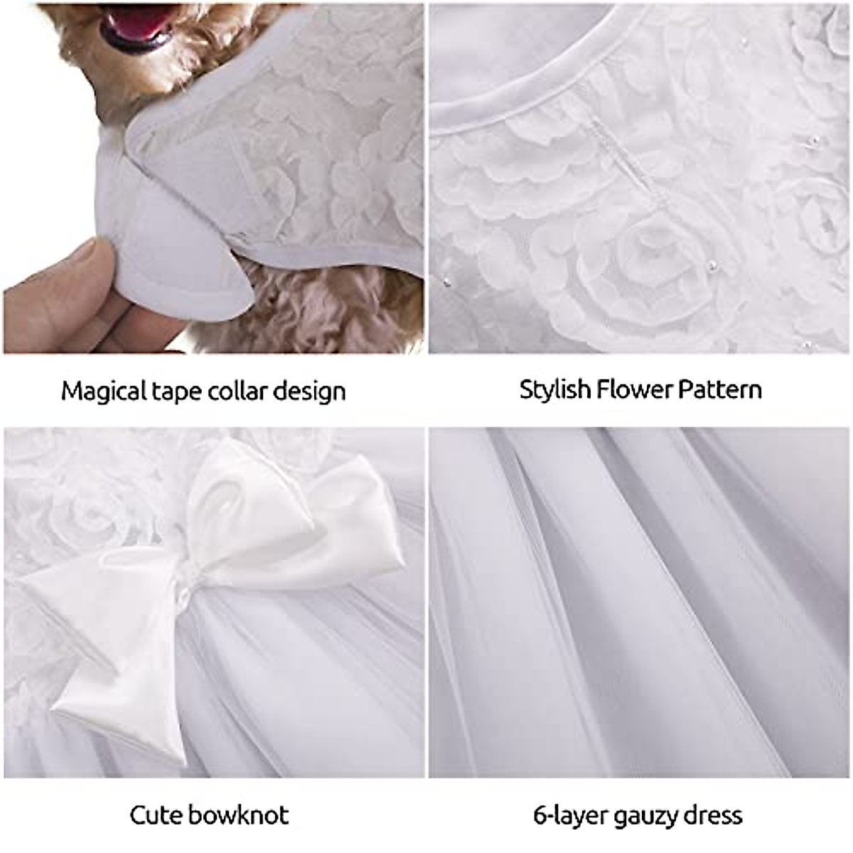 ASENKU Dog Dress Pet Wedding Dress Princess Lace Puppy Birthday Party Outfit Formal Apparel Girl for Small Medium Dogs Cats (XX-Small, White)