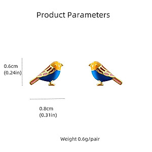 Cute Bird Stud Earrings for Women Girls 925 Sterling Silver Gold Plated Tiny Small Animal Pet Enameled Blue Yellow Pink Feather Birds Tragus Post Nickel Free Piercing Ear Jewelry Dainty Gifts Halloween Christmas