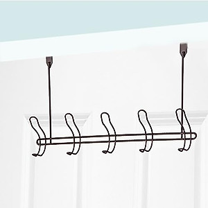 Home Basics 5 Over the Door Hooks Hanging Racks For Clothes, Coats, Bags, Towels or Robe, Chrome