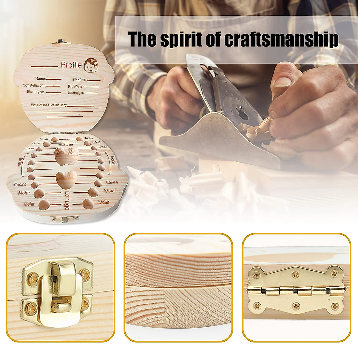 Dengyi Baby Tooth Box, Kids Keepsake Organizer for Baby Teeth, Wooden Tooth Fairy Box for Boy or Girl to Keep the Wonderful Childhood Memory (Girl)