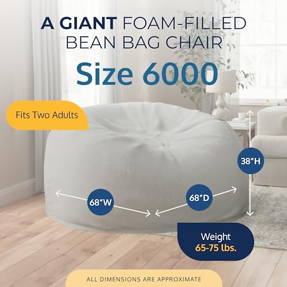 ULTIMATE SACK 6ft Bean Bag Chair, Oversize Bean Bag Chair for Adults, Comfy Chair Bean Bag Couch Lounge Sofa Loveseat Furniture | Ivory Fur